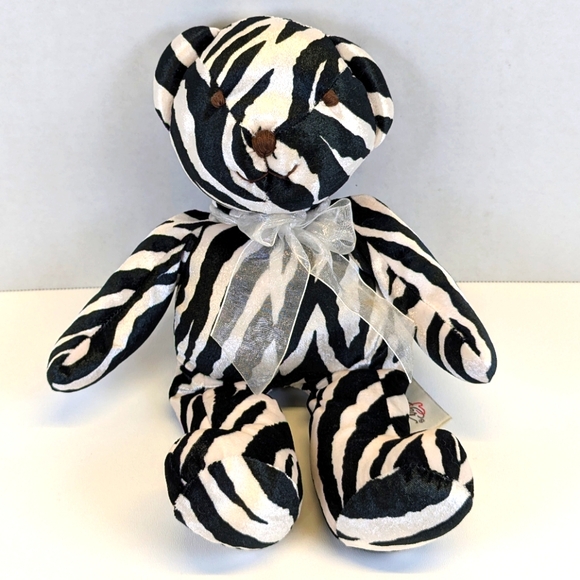 Bestever | Toys | Zebra Print Teddy Bear With White Bow Stuffed Animal ...